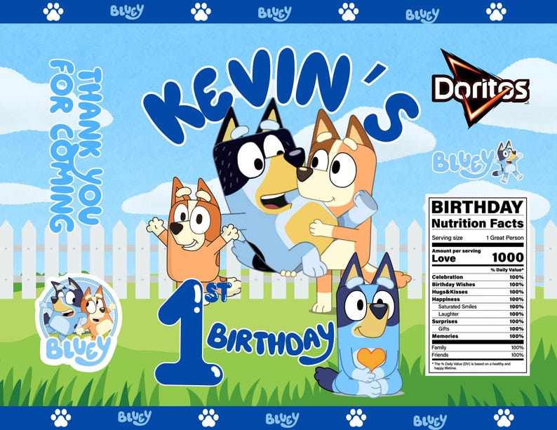 Editable Bluey Chip Bag, Pringles Label, 8oz Water Bottle Label ...