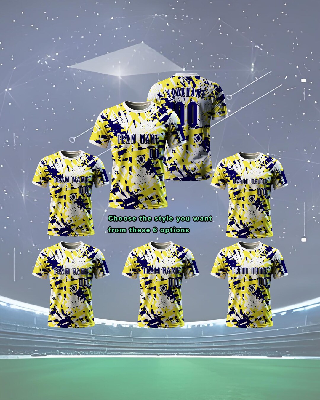 Custom Heat Press Soccer Jersey | Yellow Blue Splash Pattern ...