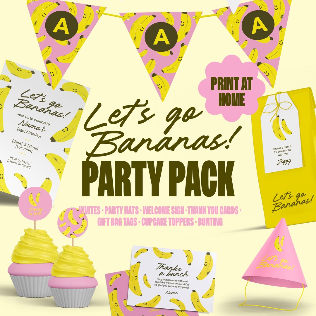 Let's Go Bananas Party Printables – Cute Editable Birthday Invitation ...