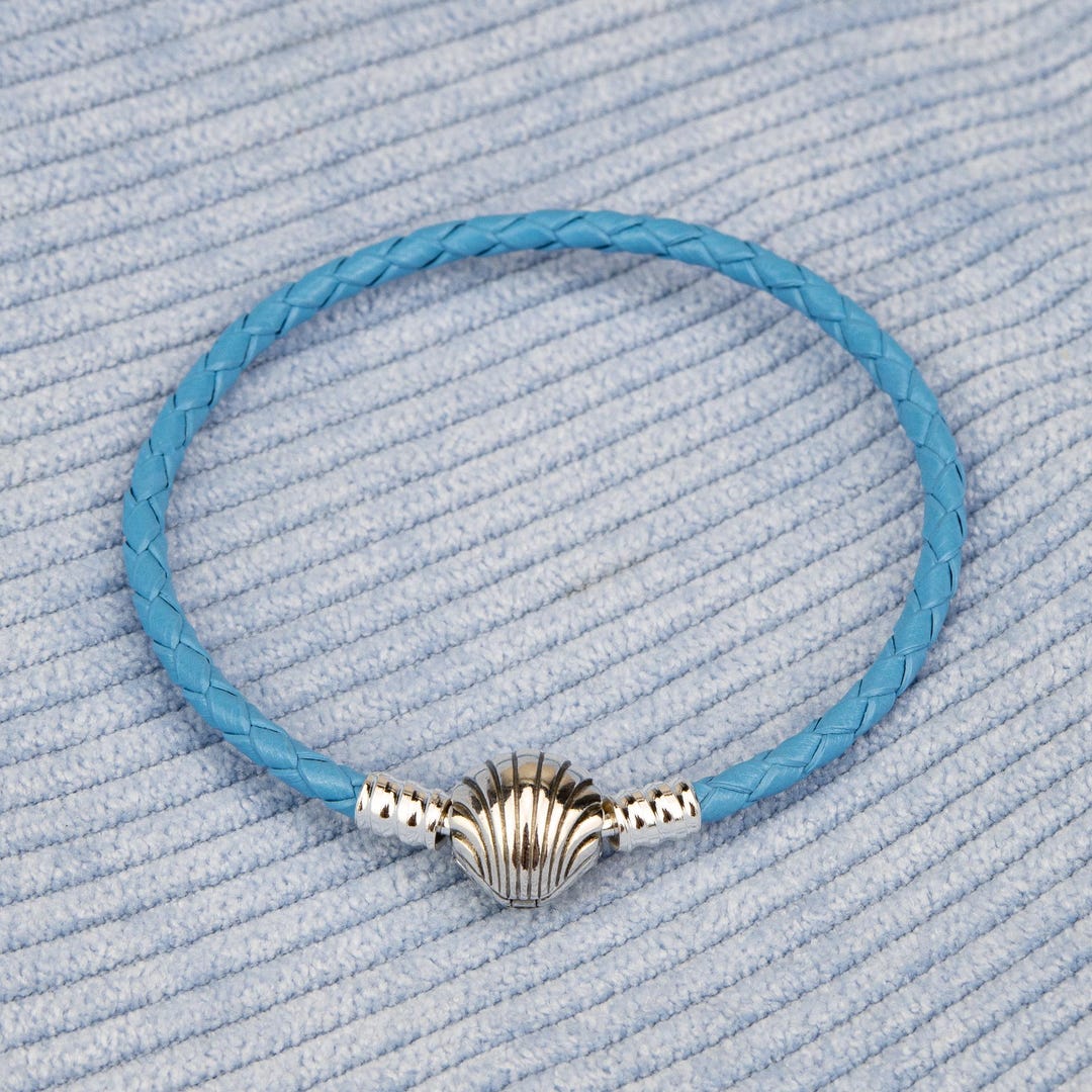 Sterling Silver Pandora Bracelet, Braided Leather, Seashell Clasp - Etsy