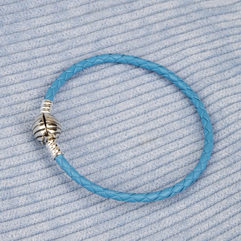 Sterling Silver Pandora Bracelet, Braided Leather, Seashell Clasp - Etsy