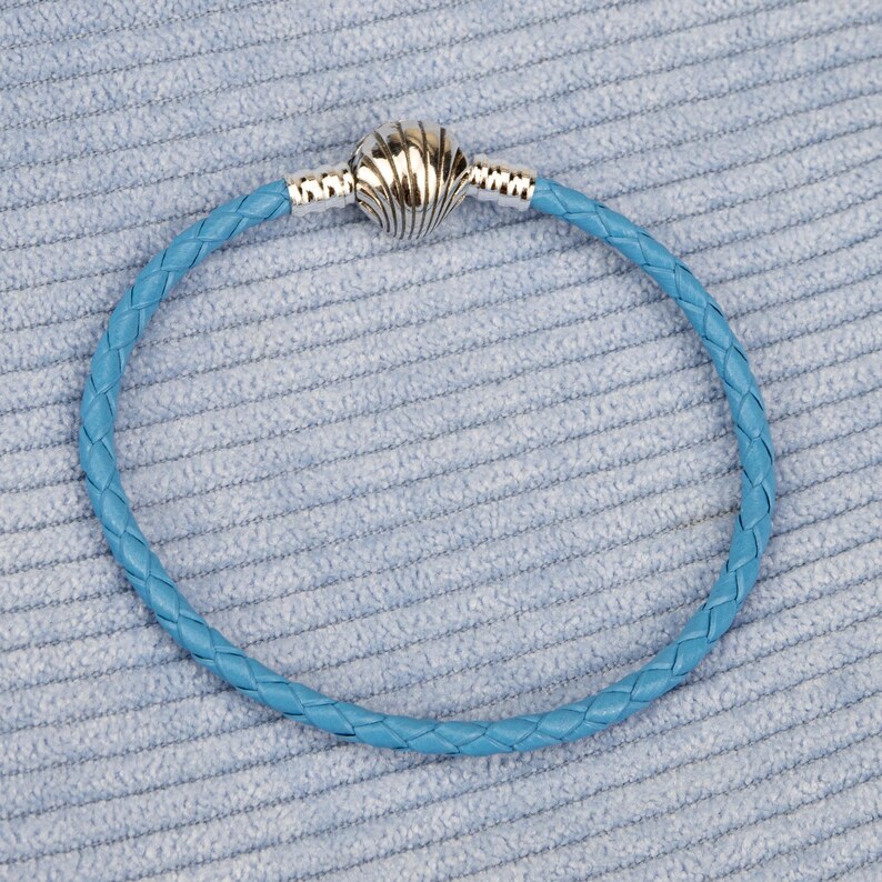 Sterling Silver Pandora Bracelet, Braided Leather, Seashell Clasp - Etsy