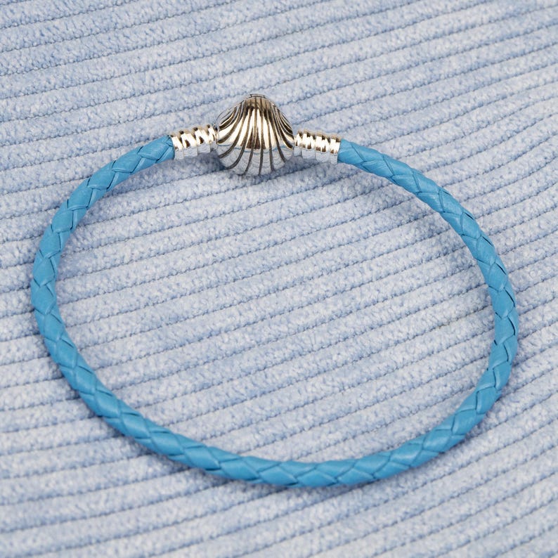 Sterling Silver Pandora Bracelet, Braided Leather, Seashell Clasp - Etsy