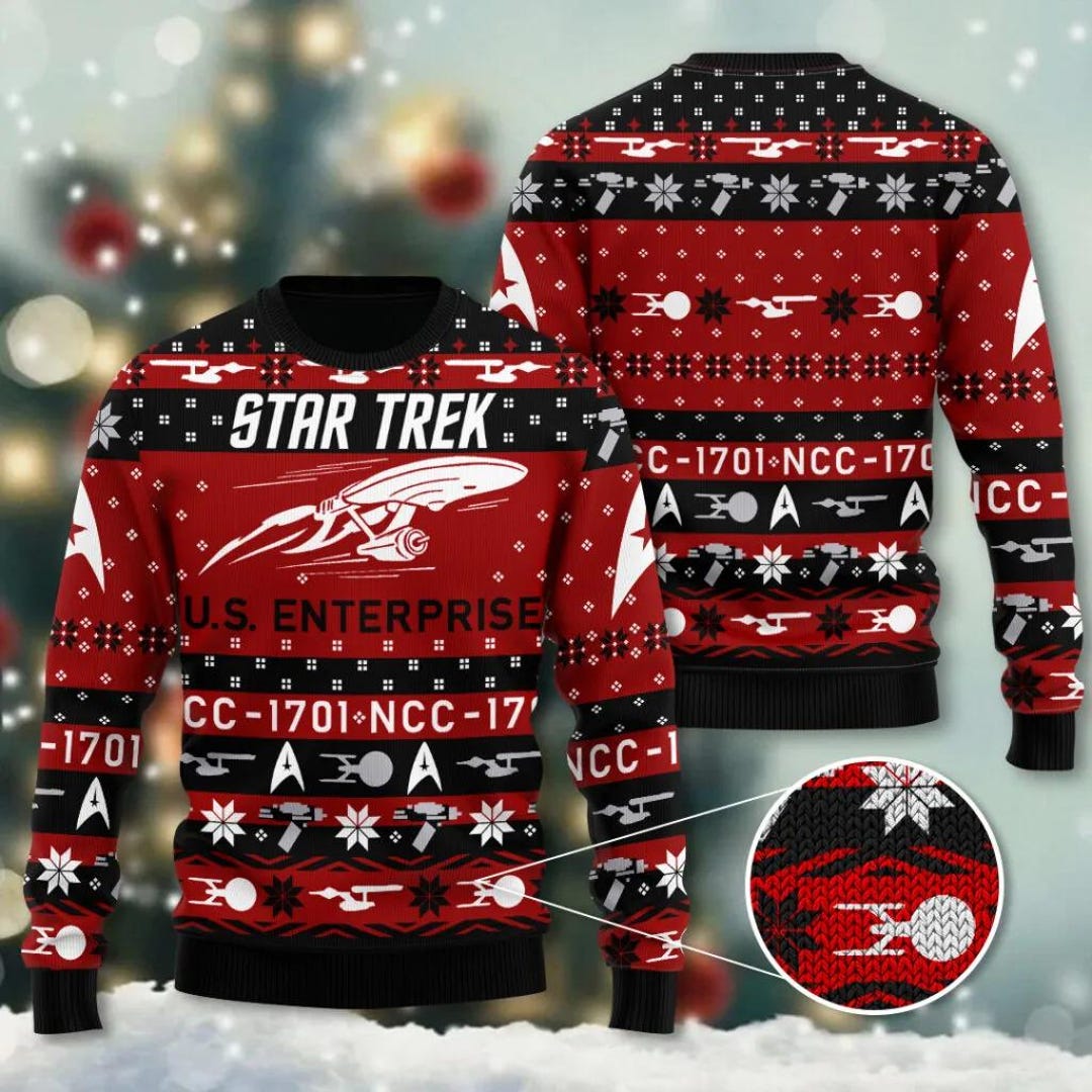 Space Ship Ugly Christmas Sweater, Sci-fi Starship Holiday Sweatshirt ...