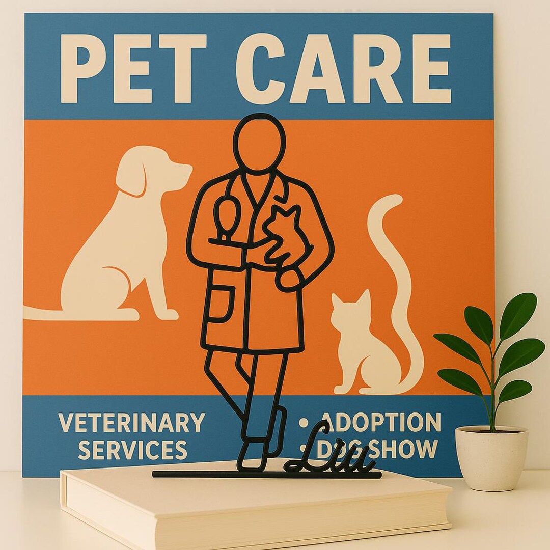 Personalized Veterinarian Line Art Sculpture | 3D Printed Pet Doctor ...