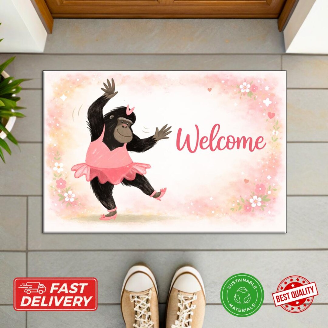 Dancing Monkey Doormat - Cute Chimpanzee Ballet Welcome Mat, Animal ...