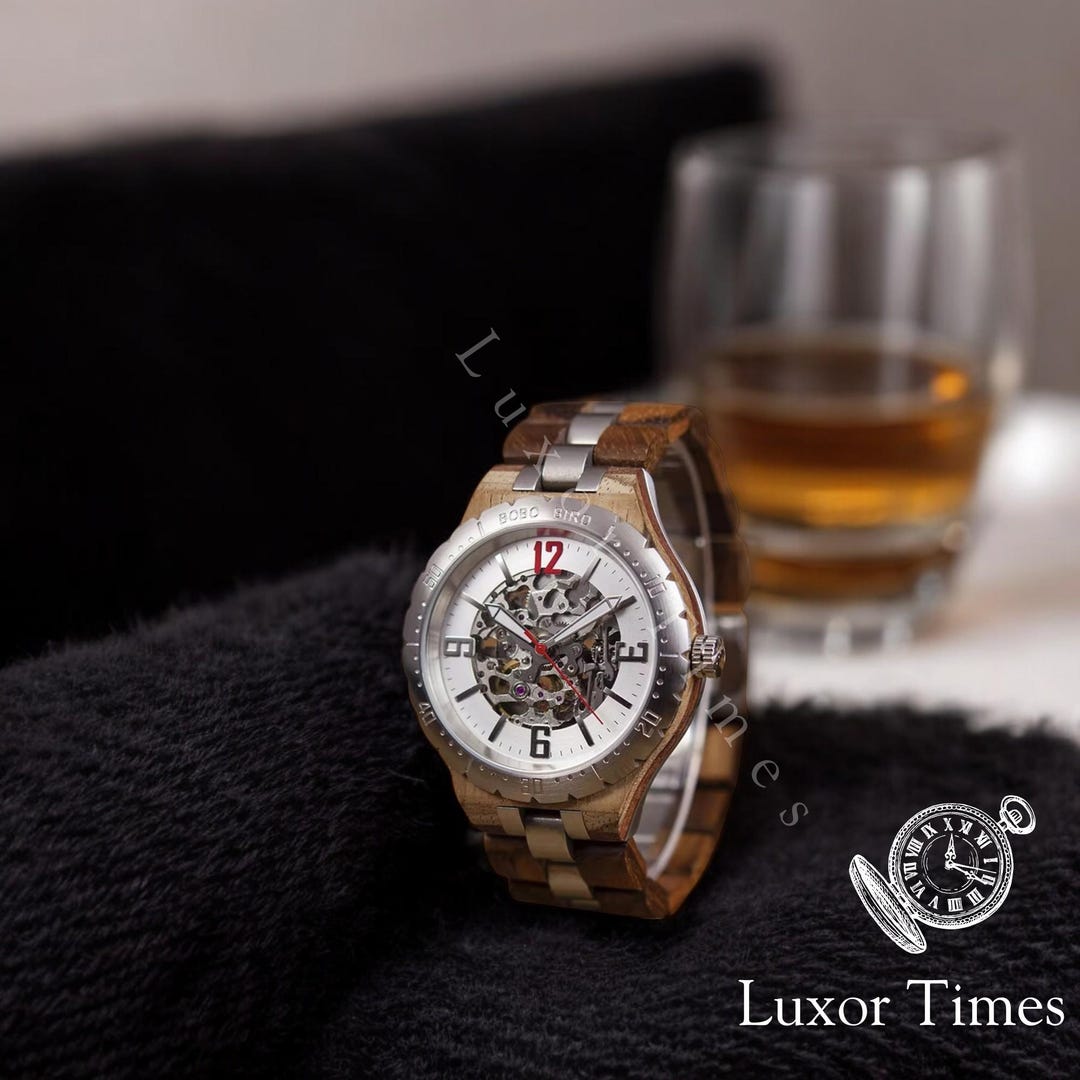 Luxury Wooden Skeleton Watch for Men – Automatic Mechanical Timepiece ...