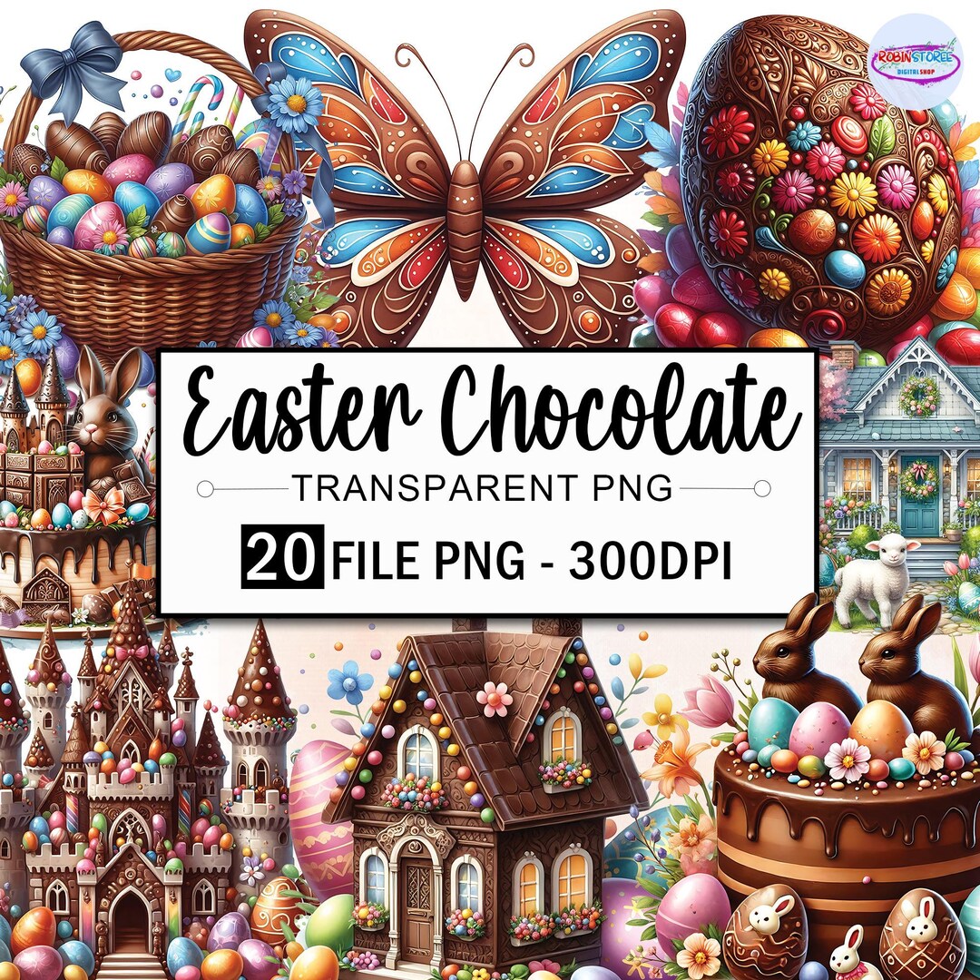 Watercolor Easter Chocolate Clipart Bundle PNG, 20 PNG Easter Chocolate ...