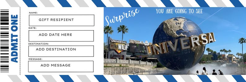 Canva Editable Ticket Template, Surprise Trip Reveal Ticket, Admit One ...