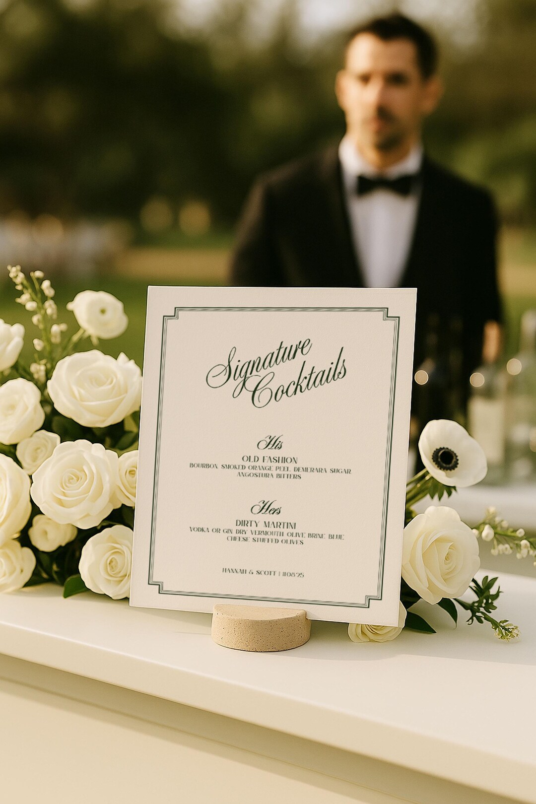 Elegant Wedding Bar Menu Template: Dark Green Signature Cocktails ...