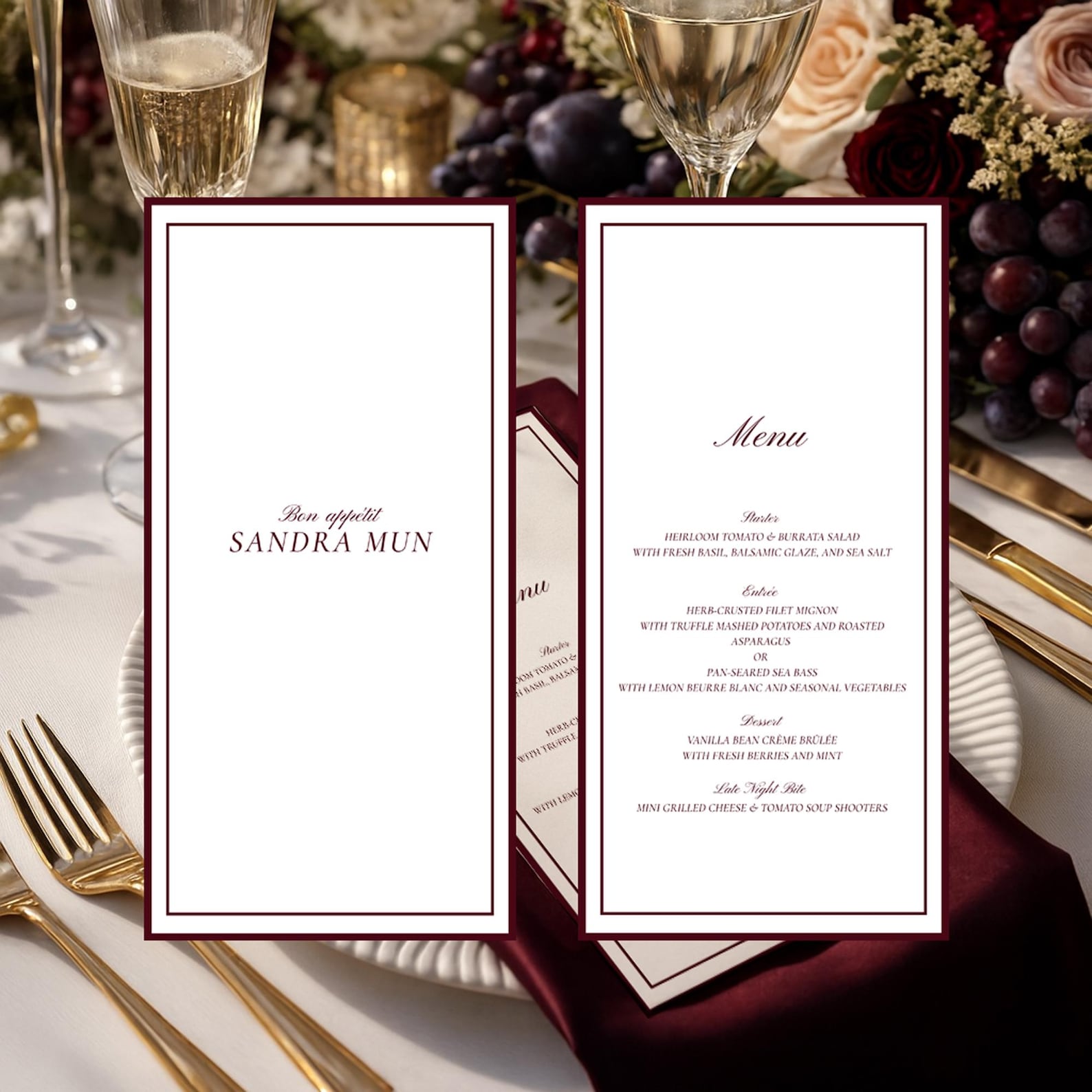 Elegant Wedding Menu Editable Template, Classic Reception Stationary ...
