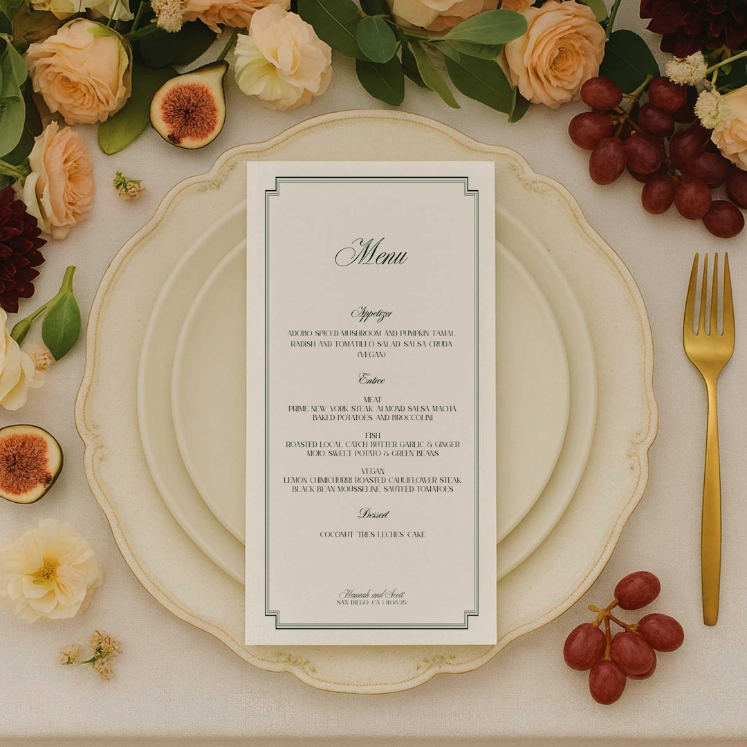 Customizable Classic Wedding Menu Template: Elegant Old Money Digital ...