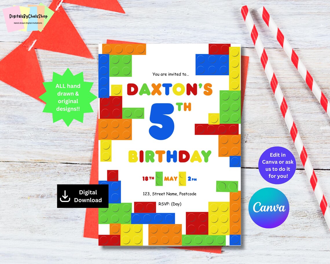 LEGO Birthday Digital Invitation, Printable, Customise, Kid, Birthday ...