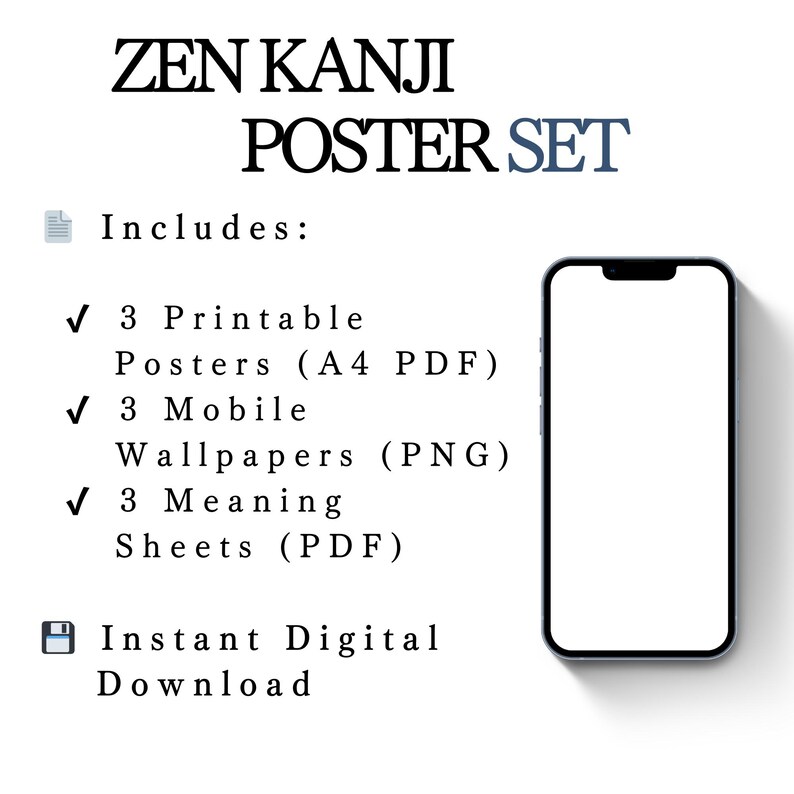 Kanji Wall Art Set - Japanese Calligraphy Printable Posters - Set of 3 ...