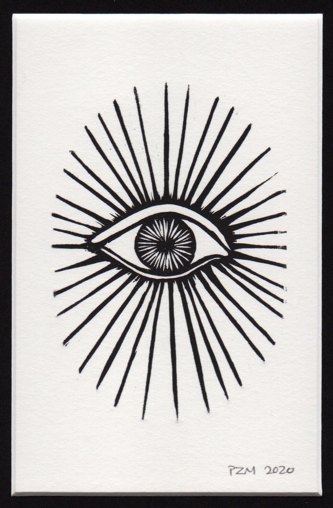 Evil Eye Matted Linocut Hand Printed Hand Carved Black & White - Etsy