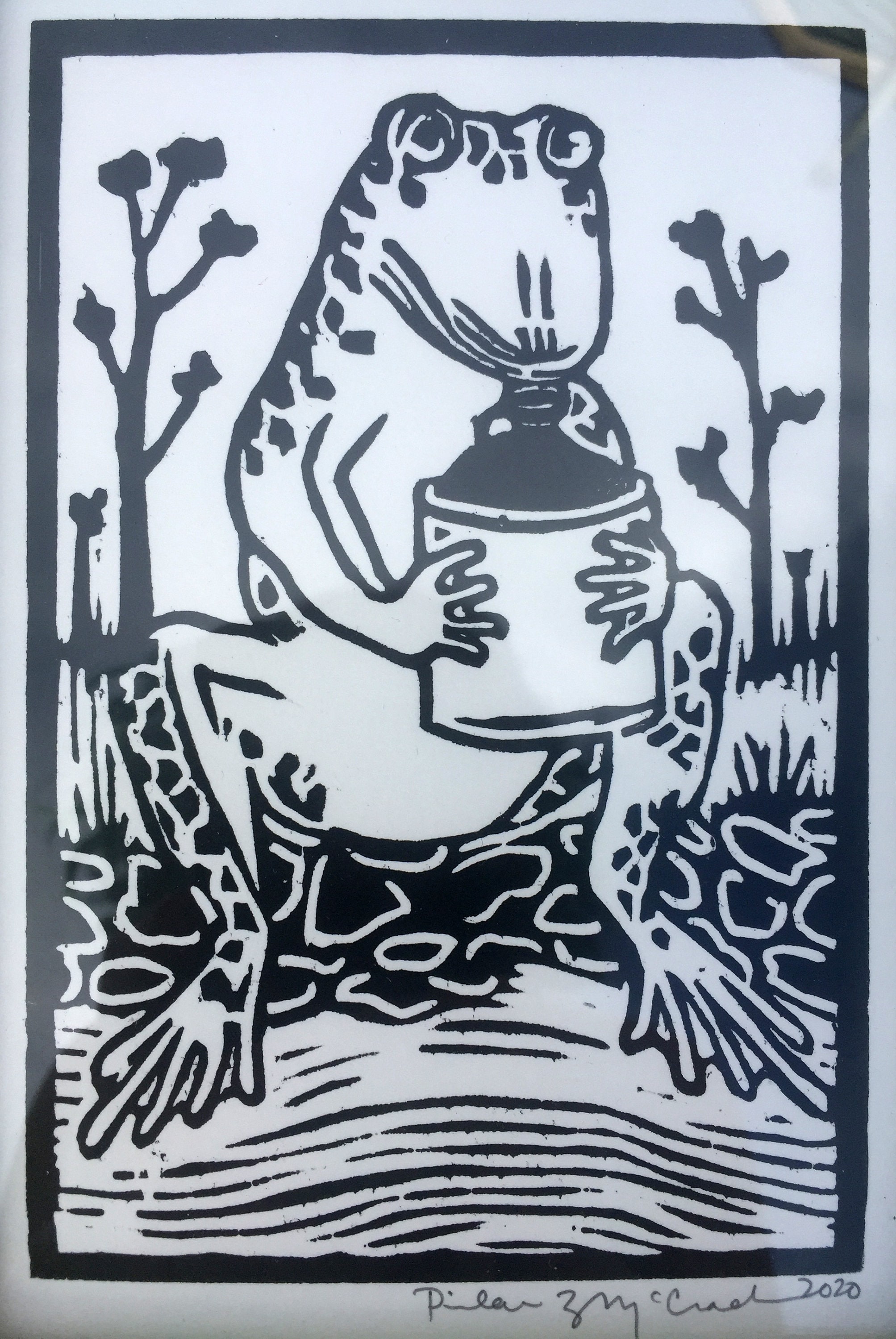 Frog Playing the Jug Woodcut Print in Decorated Frame - Etsy