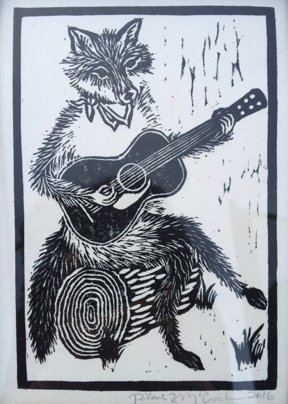 Fox Playing Guitar Linocut Print in Decorated Frame - Etsy