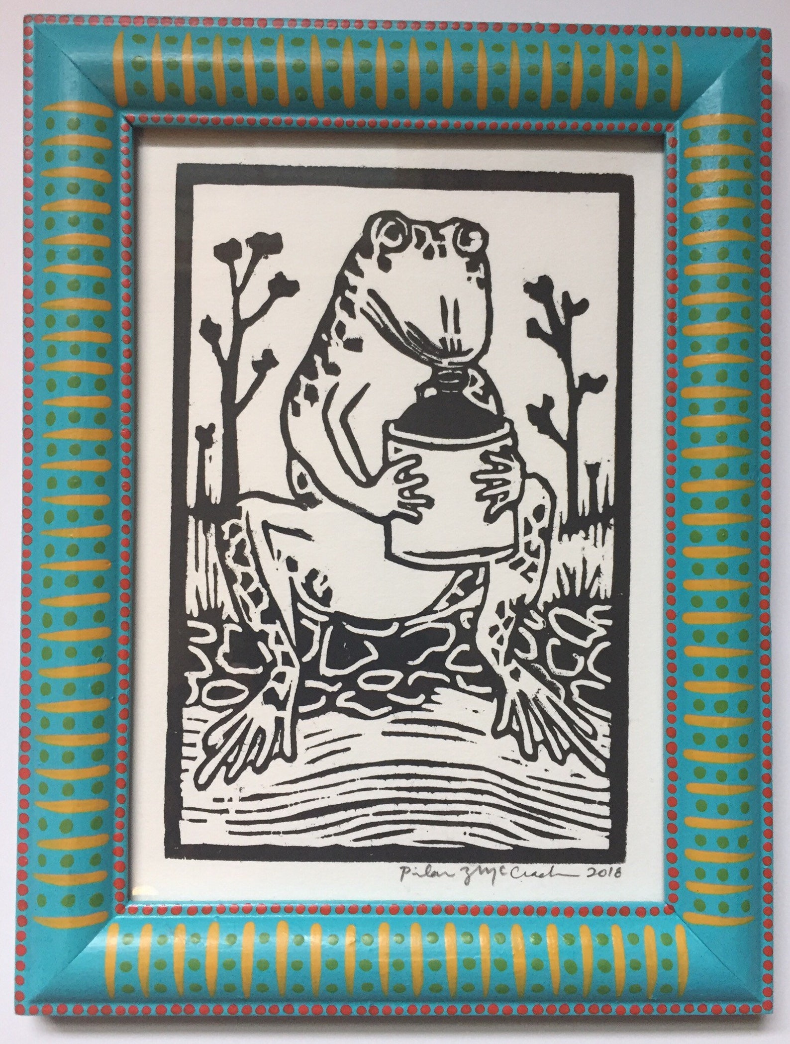 Frog Playing the Jug Woodcut Print in Decorated Frame - Etsy