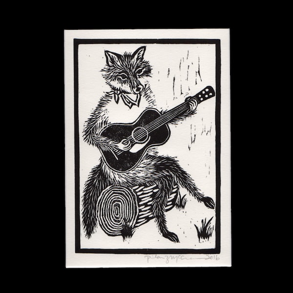 Guitar Linocut - Etsy