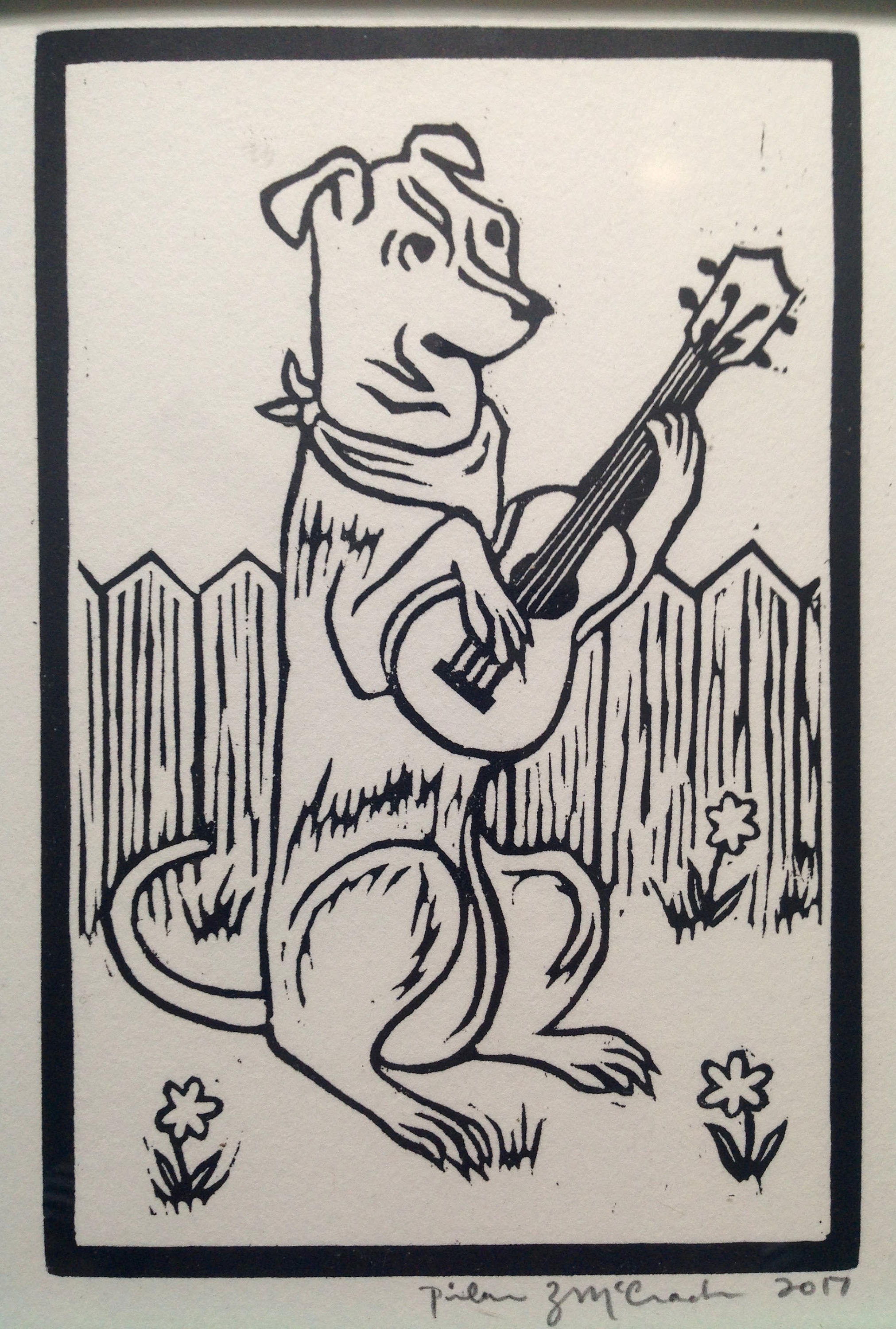 Dog Playing Ukulele Woodcut Print in Decorated Frame - Etsy