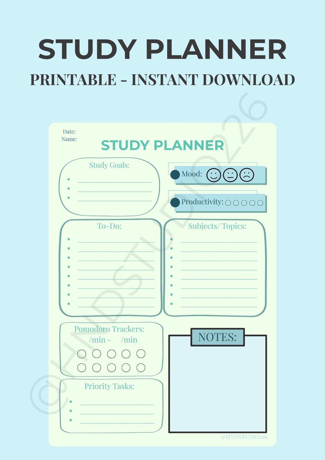 Minimalist Study Planner Printable | Student Study Organizer | A4 ...