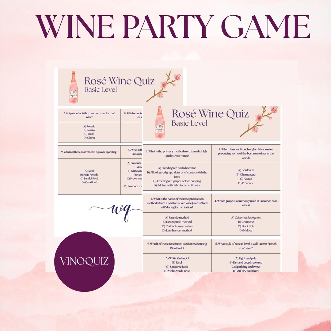Wine Party Game, Printable Rose Wine Trivia, Wine Tasting Party Warmer ...