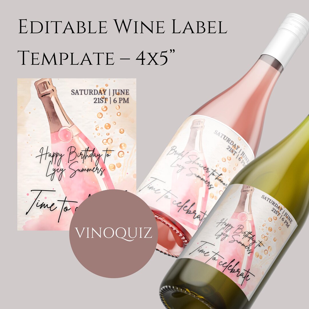 Editable Champagne Bottle Label Template: Birthday, Wedding, Bridal ...