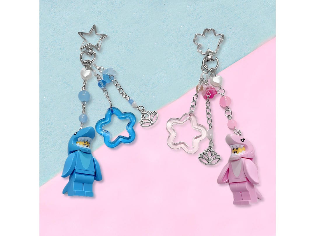 Y2k Shark Figure Keychain, Handmade Matching Keychain, Pink & Blue ...