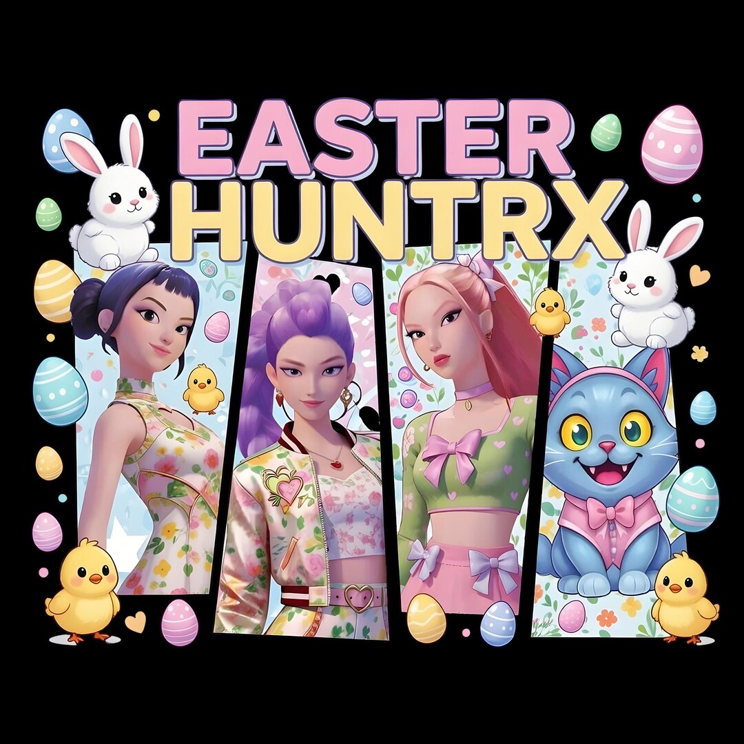 Kpop Easter Day PNG, K-pop Cartoon Girl Band, Easter Anime Girl Group ...
