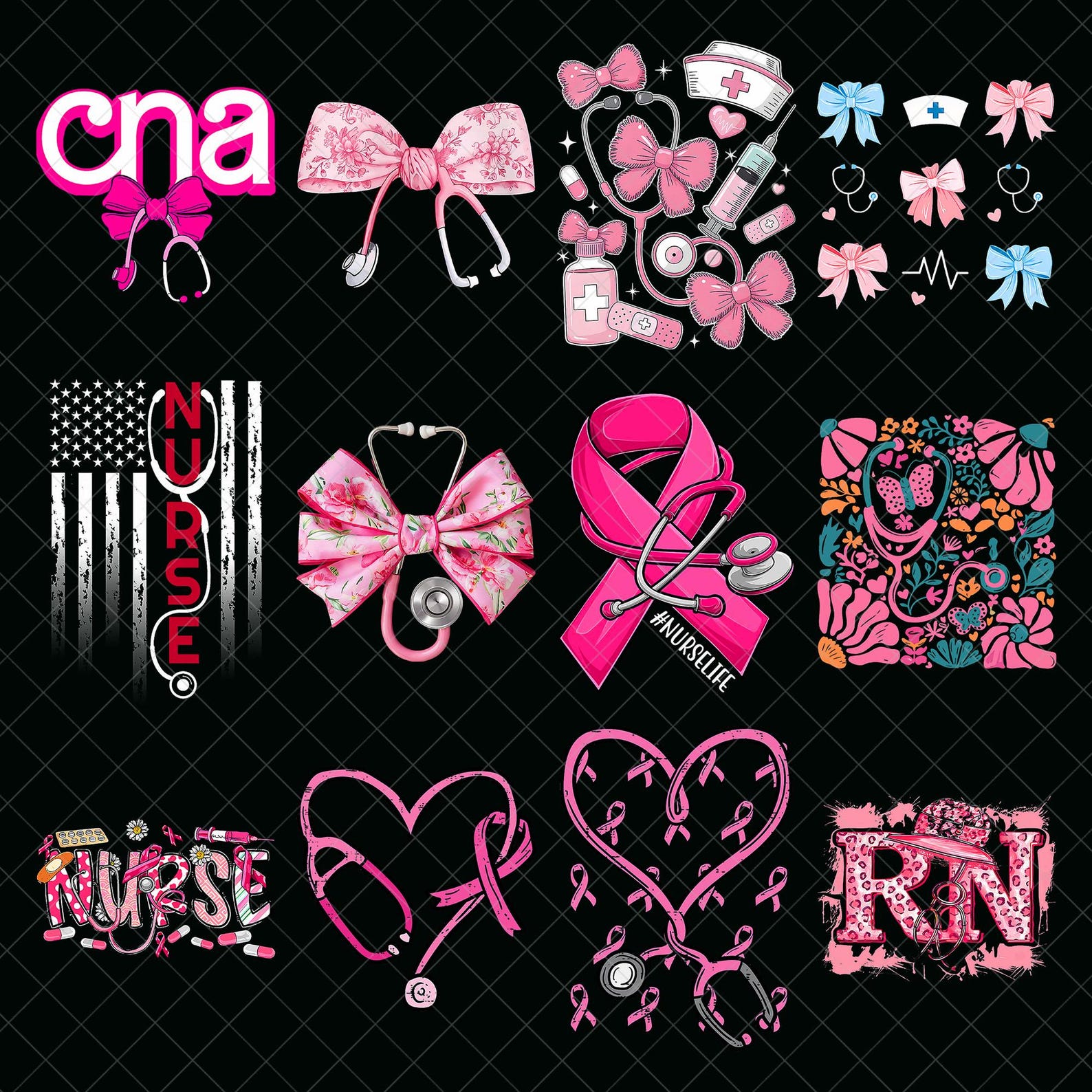 Pink Ribbon Nurse Stethoscope PNG Bundle, Breast Cancer Awareness CNA ...