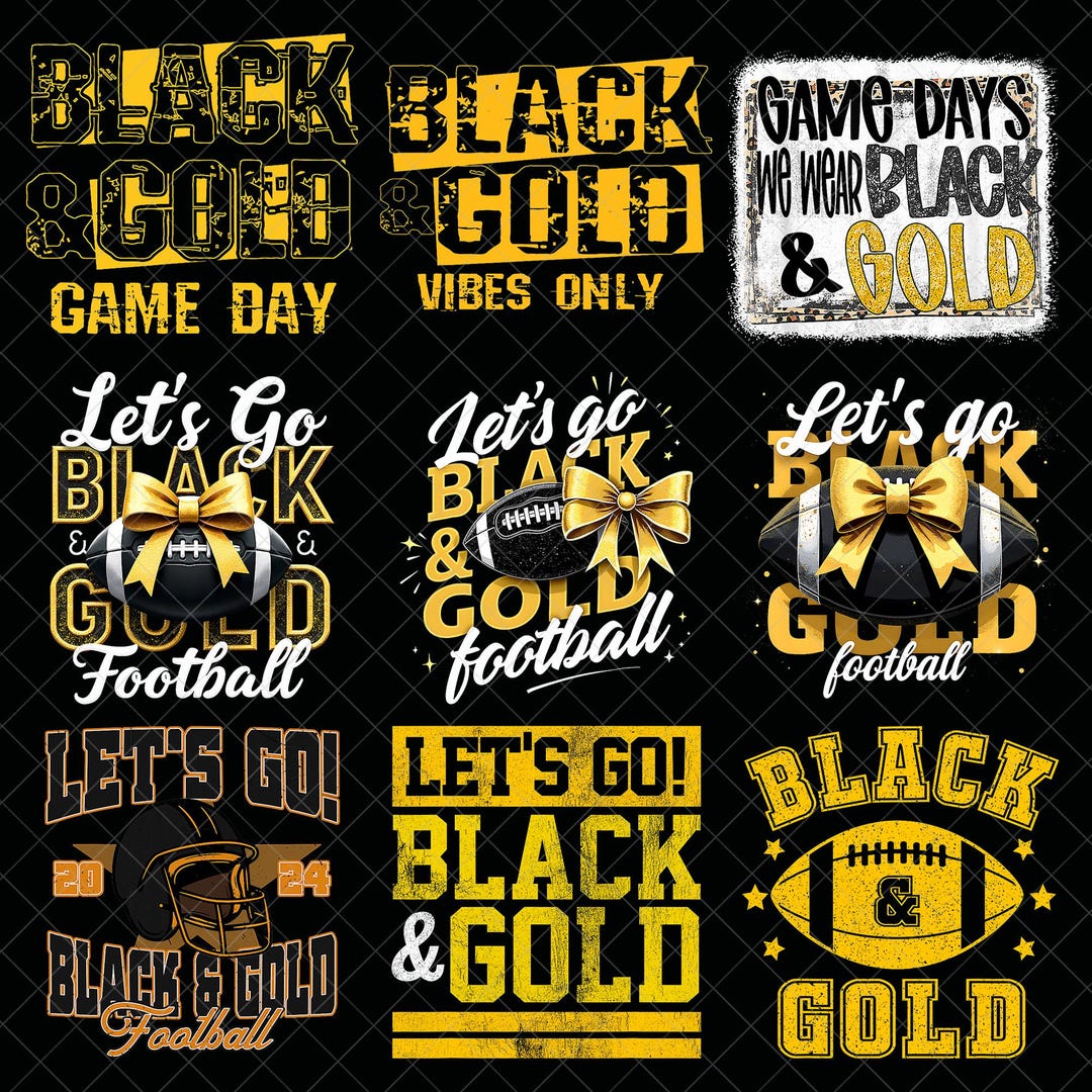 Black and Gold Football PNG Bundle, Game Day School Spirit Digital ...