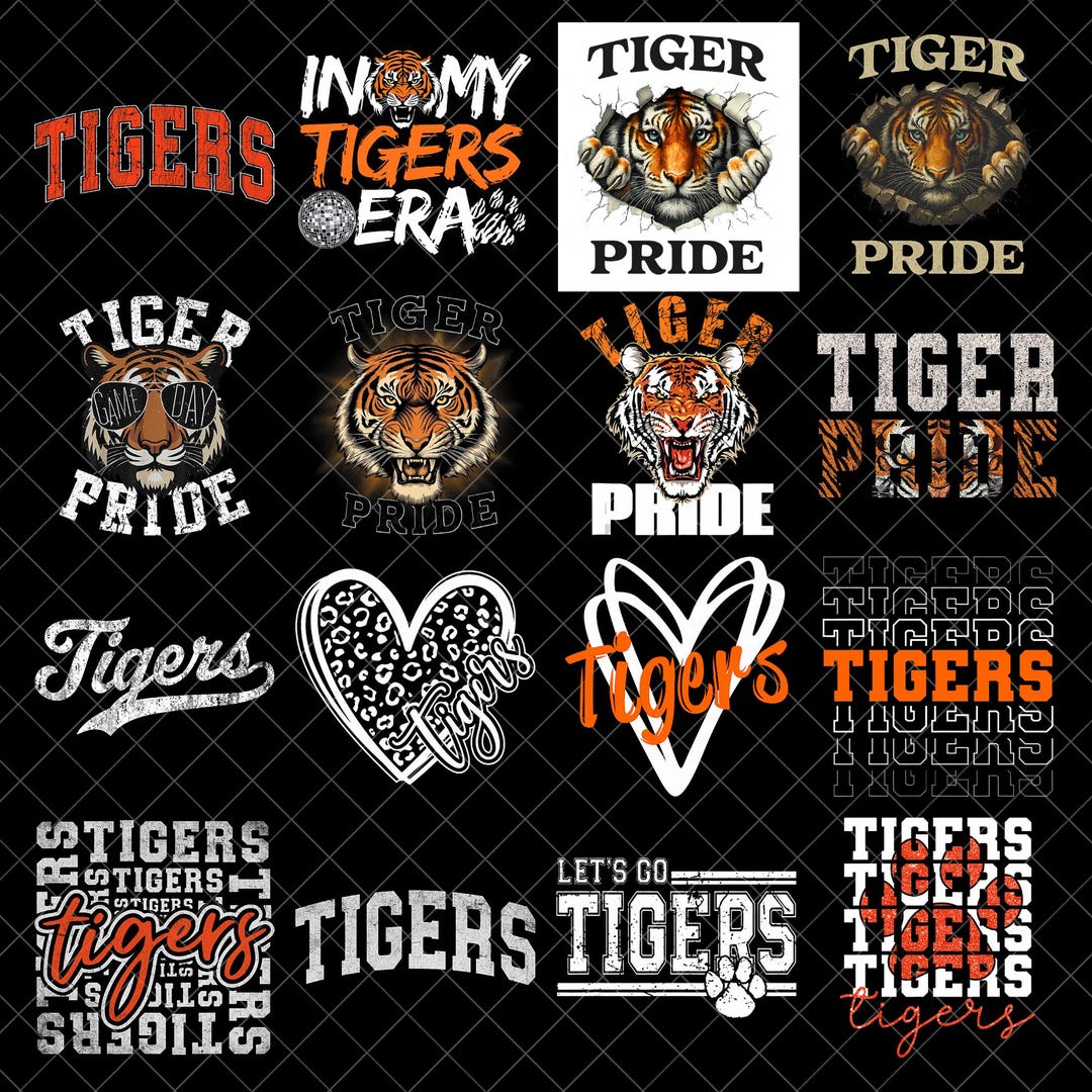Tigers Pride PNG Bundle, Game Day Mascot Tiger Head Heart Print, School ...