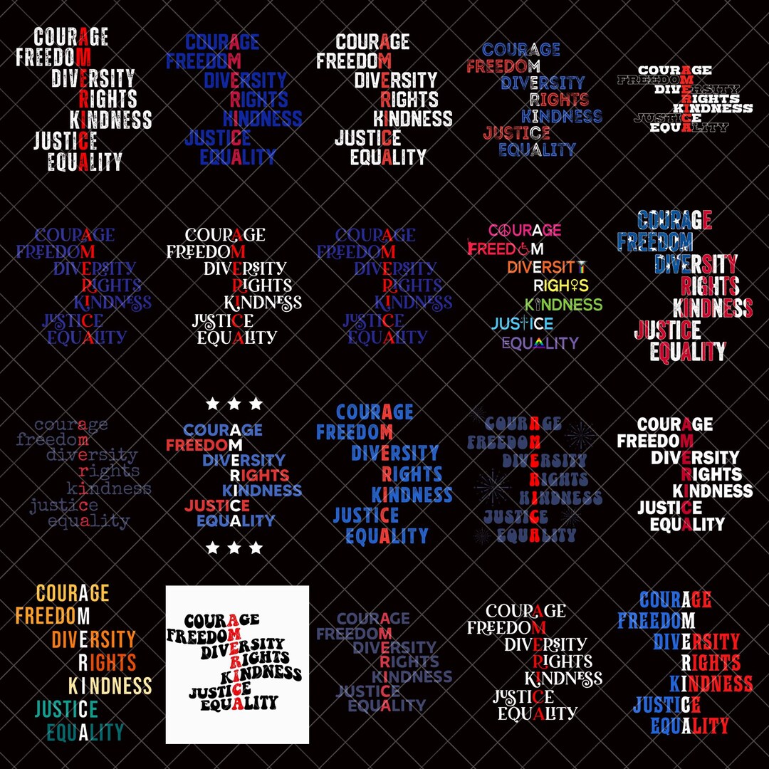 America Values Word Art PNG Bundle – Courage Freedom Equality Justice ...