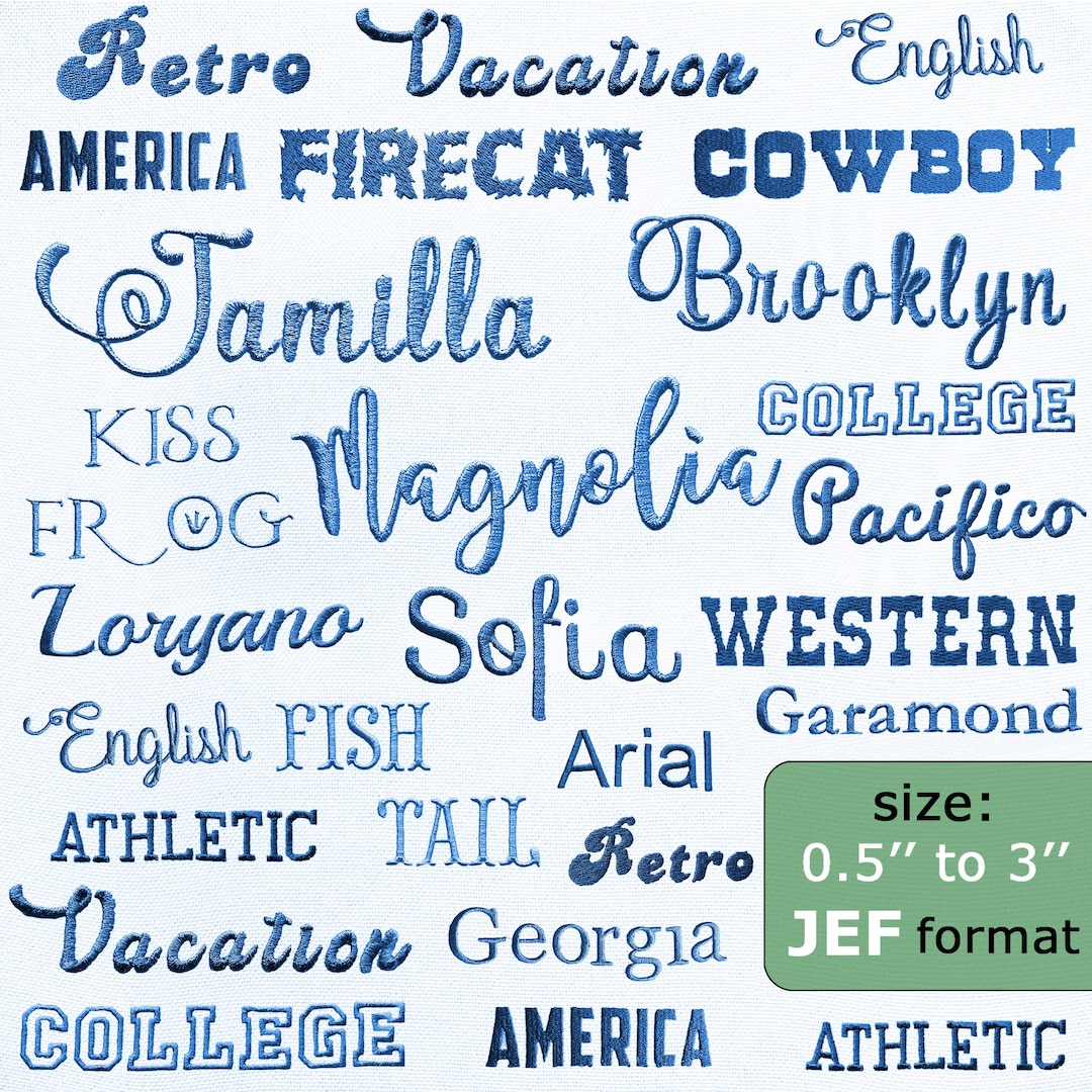 JEF Embroidery Fonts, 20 JEF Font Bundle, Cursive Script Embroidery ...