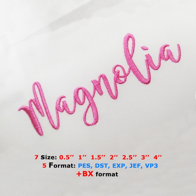 Magnolia Script Embroidery Font BX PES Dst EXP Jef VP3, Cursive ...
