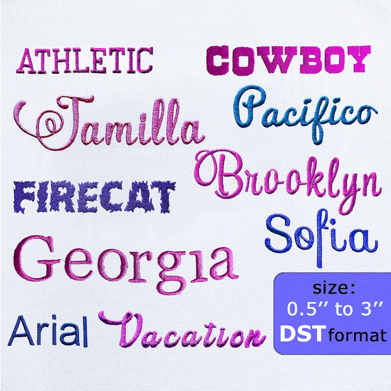 DST Embroidery Fonts, 10 DST Font Bundle, Fonts for Embroidery, Cursive ...