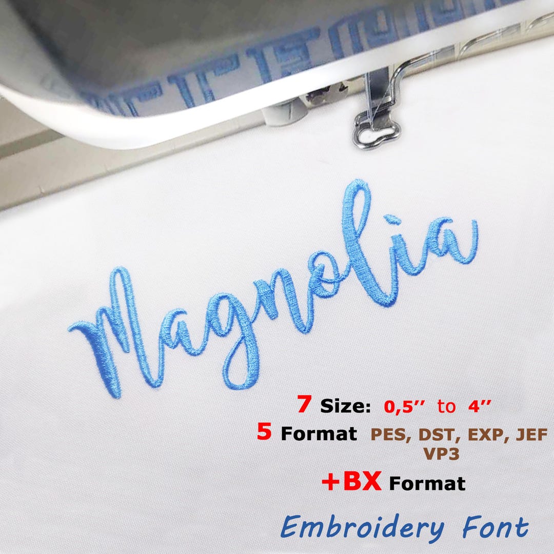 Magnolia Script Embroidery Font, BX Pes Dst Jef VP3 Exp, BX Font ...