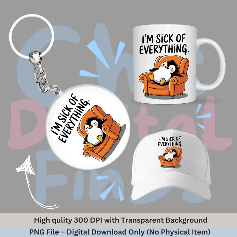 Funny Penguin PNG | Lazy Penguin Clipart | Sarcastic Sublimation Design ...