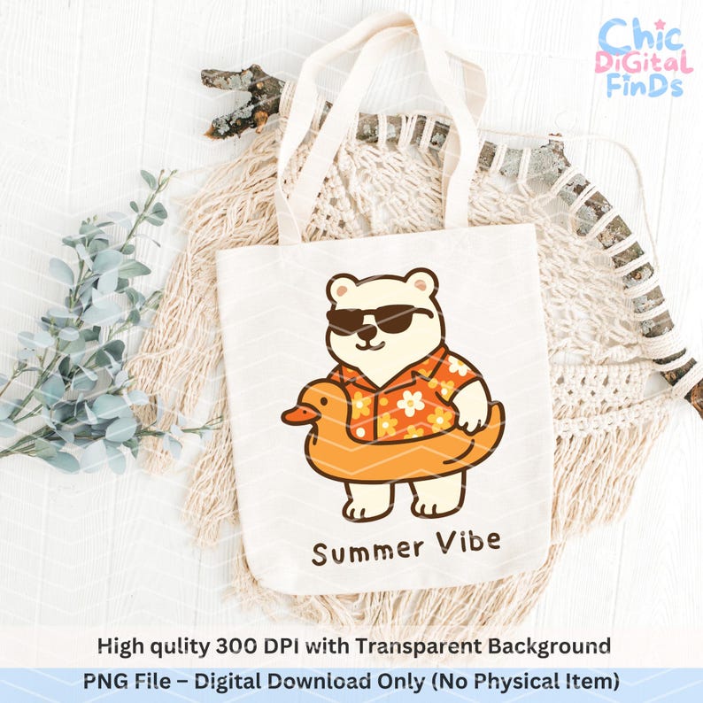 Cute Summer Bear PNG | Hawaiian Shirt Polar Bear Clipart | Duck Floatie ...