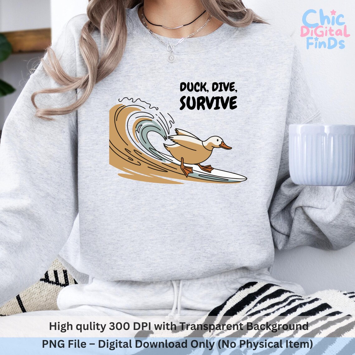 Funny Duck PNG - Duck Dive Survive Surfing Clipart, Beach Sublimation ...