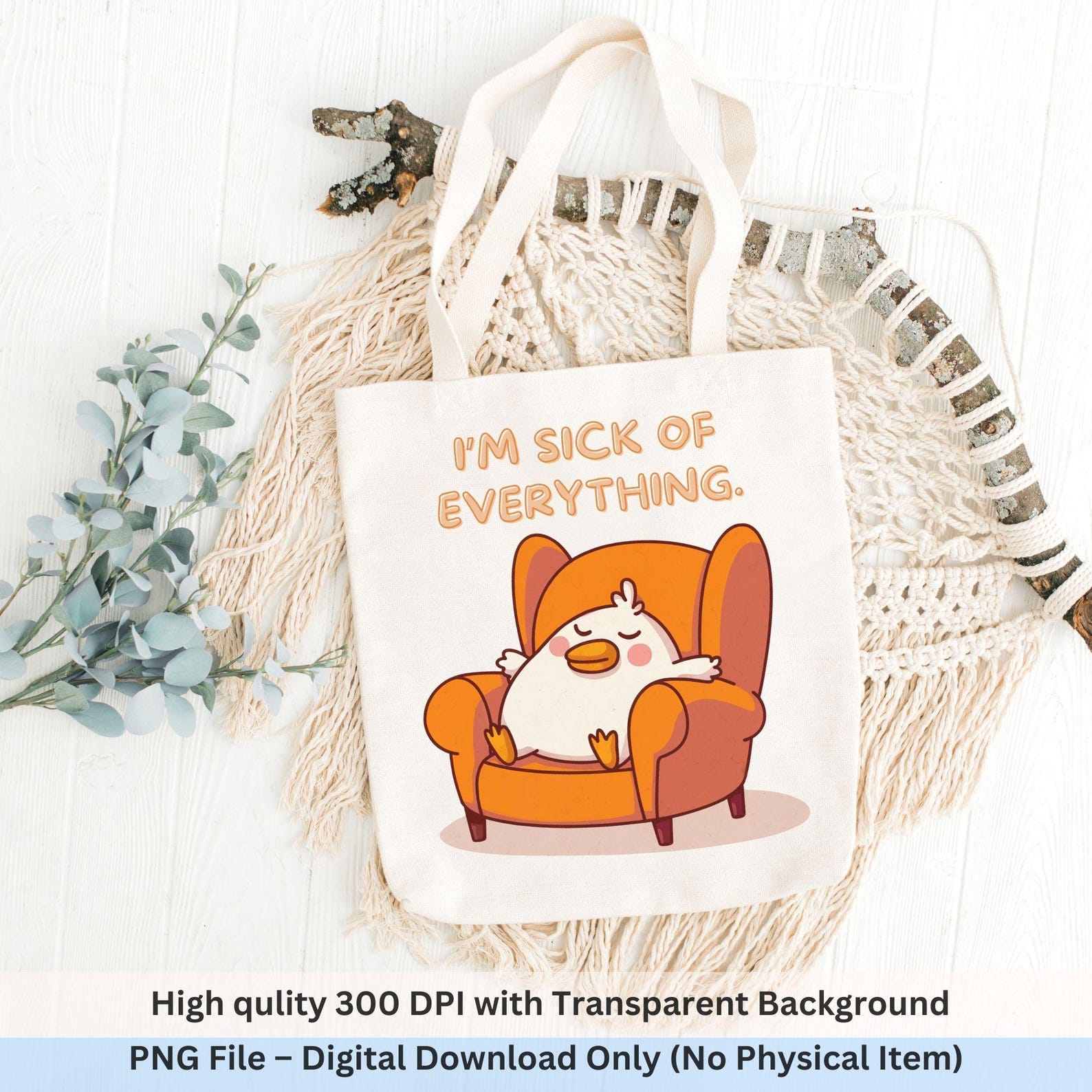 Funny Lazy Chicken PNG, Cute Exhausted Bird Clipart, Digital Download ...