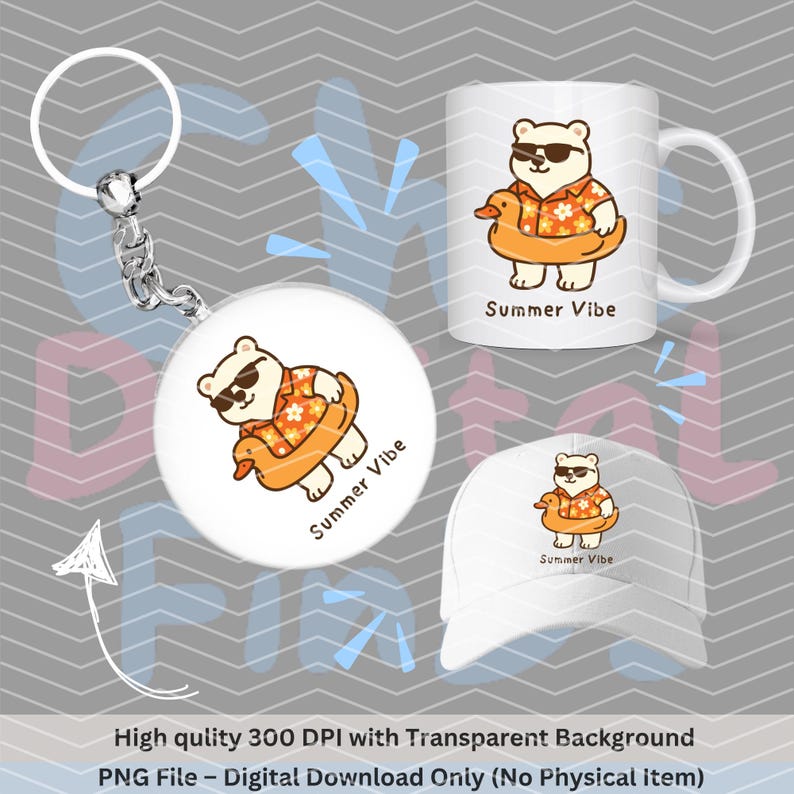 Cute Summer Bear PNG | Hawaiian Shirt Polar Bear Clipart | Duck Floatie ...