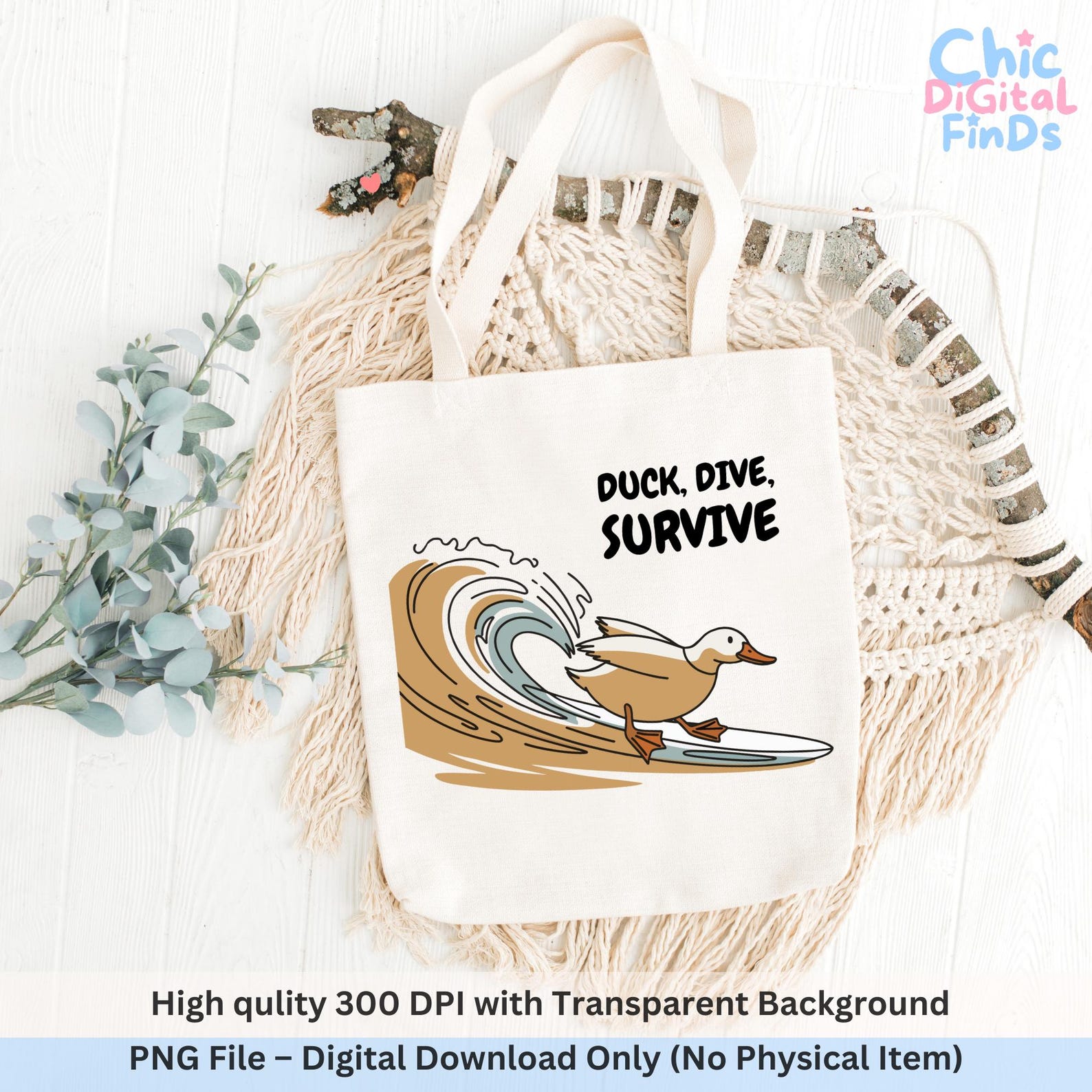 Funny Duck PNG - Duck Dive Survive Surfing Clipart, Beach Sublimation ...