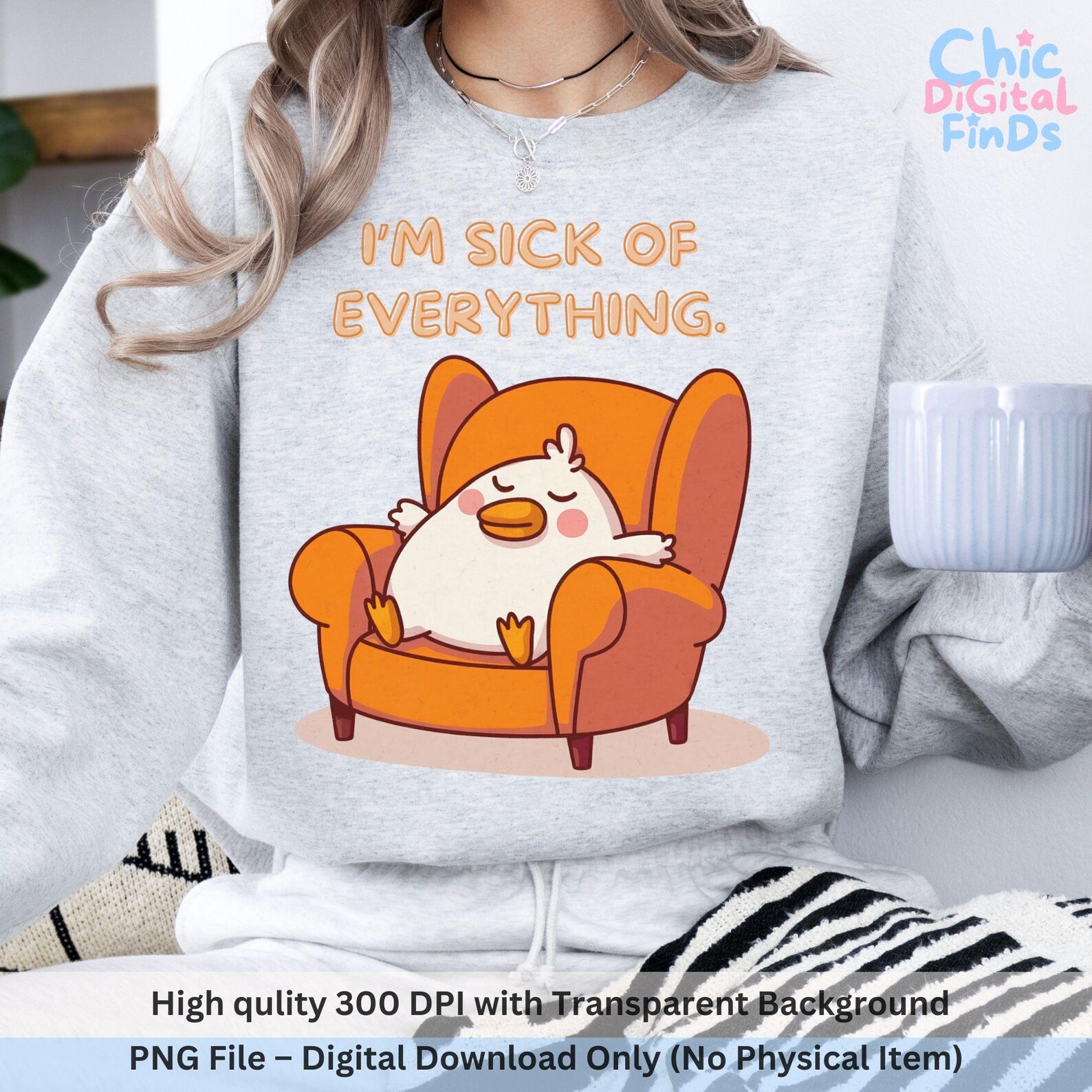 Funny Lazy Chicken PNG, Cute Exhausted Bird Clipart, Digital Download ...