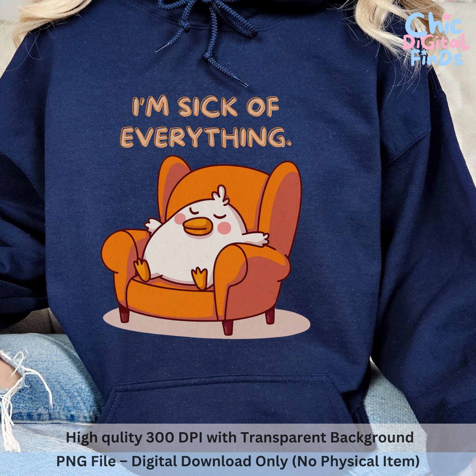 Funny Lazy Chicken PNG, Cute Exhausted Bird Clipart, Digital Download ...