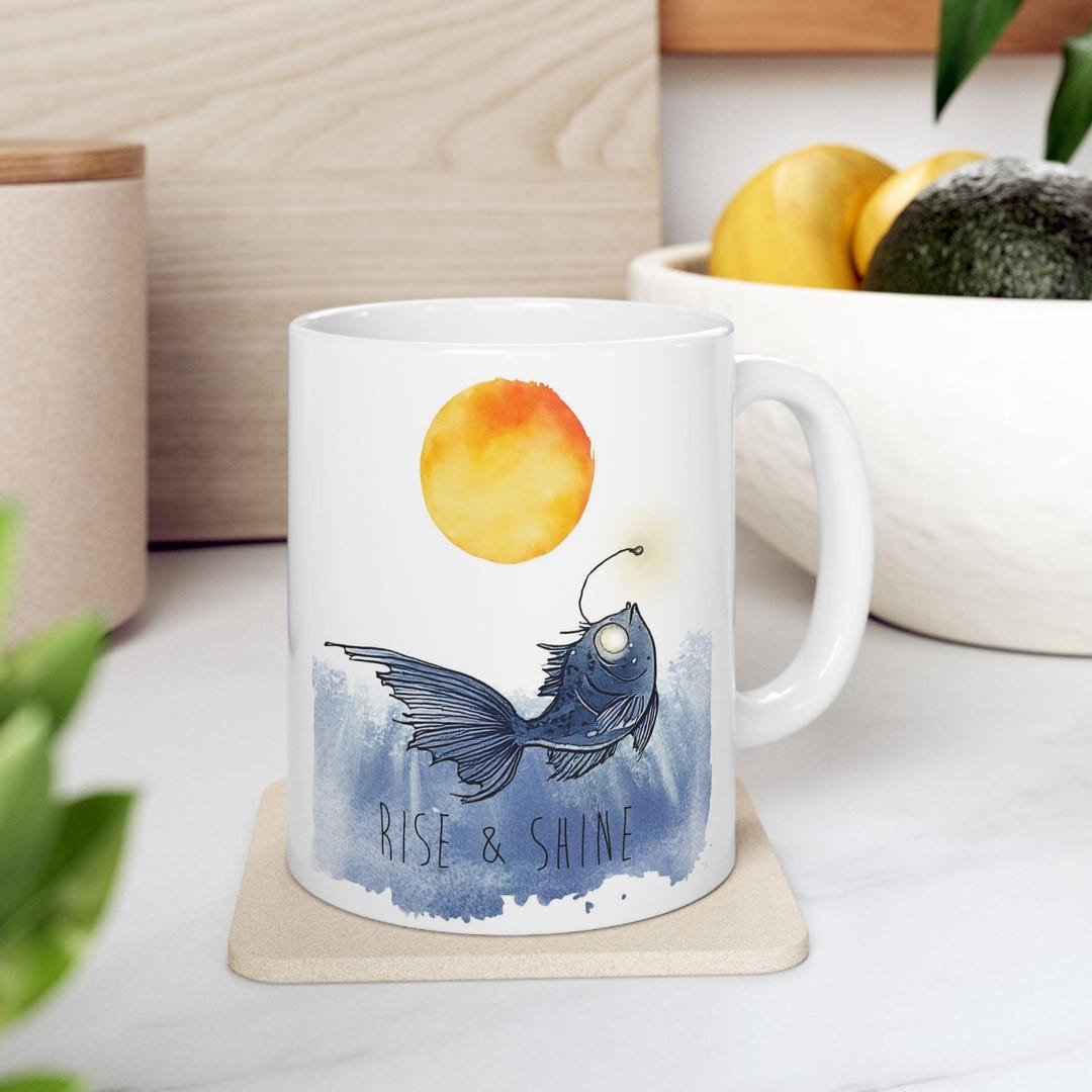 Ocean Sunrise Anglerfish Ceramic Mug, Sunfish Coffee Cup, Sea Life Tea ...