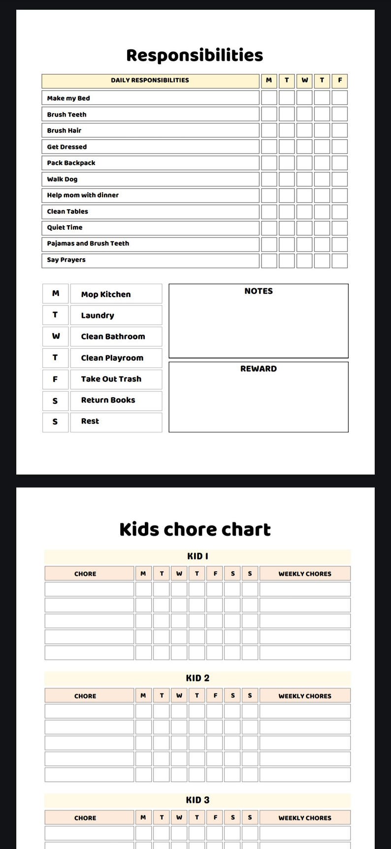 Chore Chart for Kids - Etsy