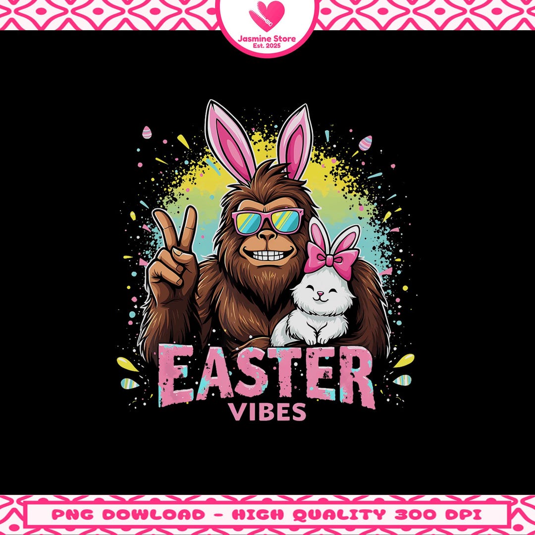 Funny Easter Vibes Bigfoot Bunny Ears Sasquatch Design Happy Easter Day ...