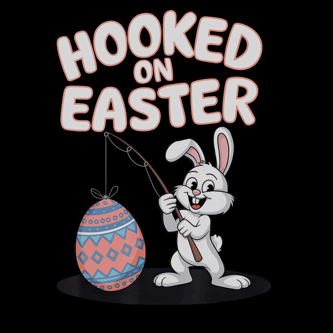 Cute Easter Bunny Fishing for Eggs Fun Holiday Art Happy Easter Day ...