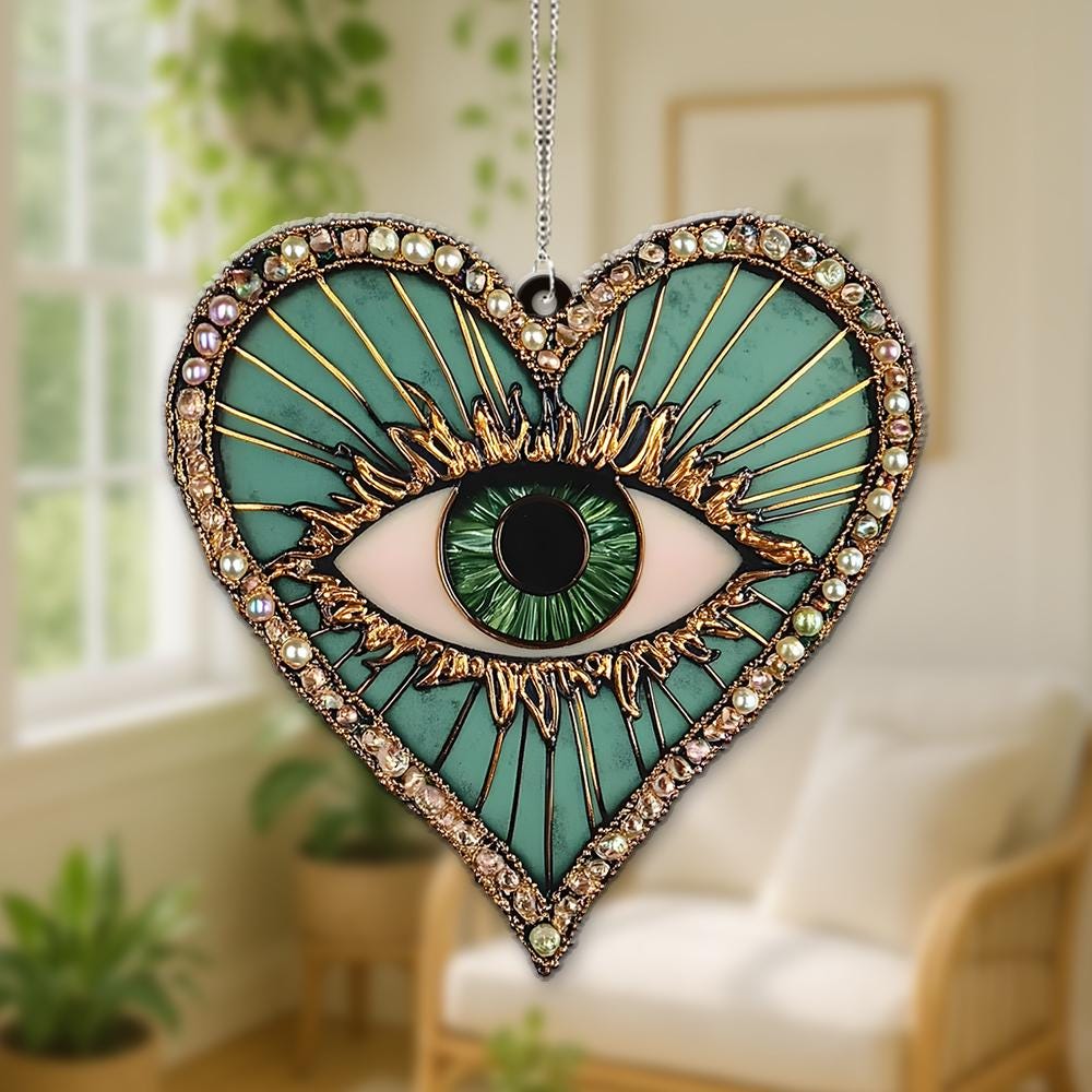 Psychedelic Heart Eye Acrylic Suncatcher, Green Heart Window Hanging ...